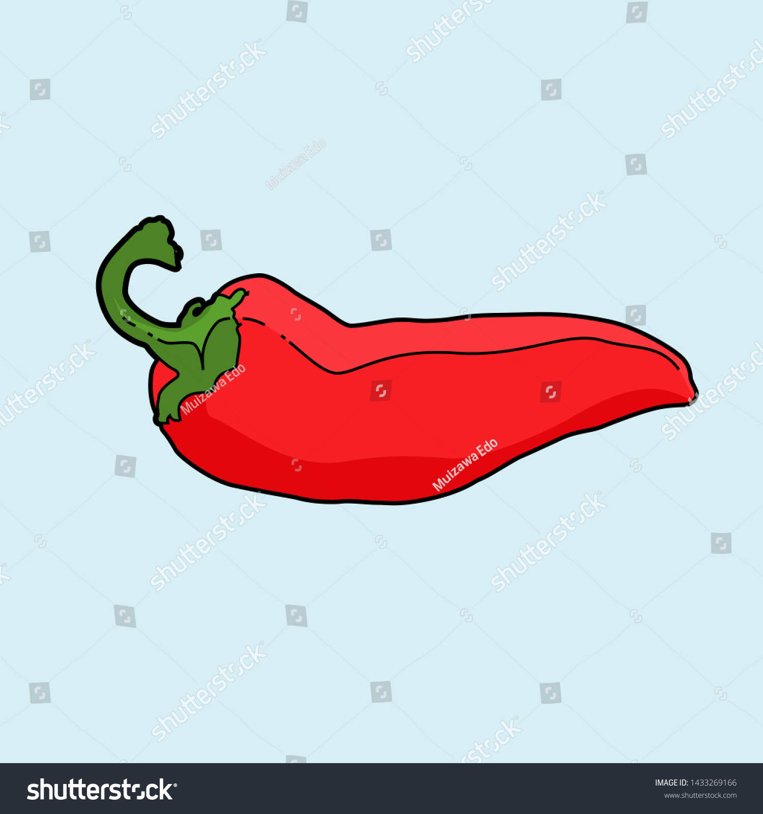 Vegetables Red Chilli Vector Black Outline Stock Vector (Royalty Free ...