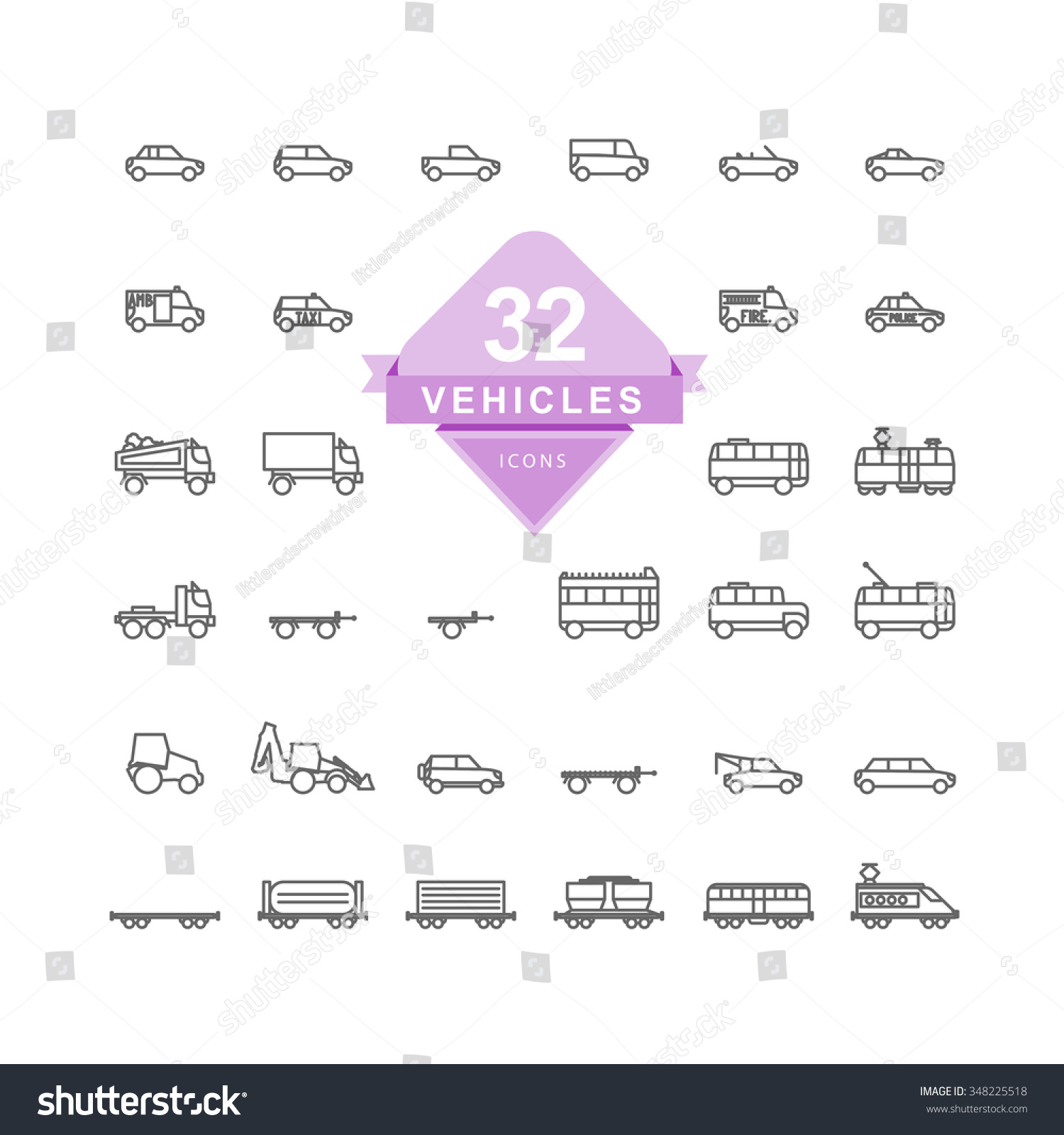 Vehicles Line Icons Stock Vector (Royalty Free) 348225518