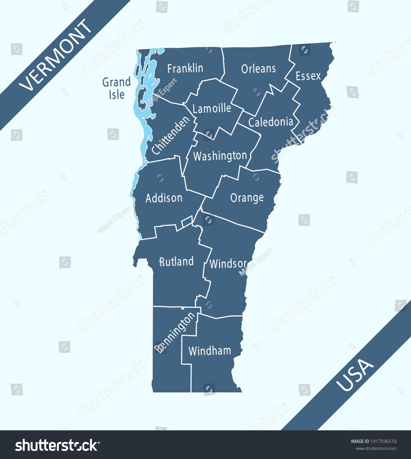 Vermont Counties Map Outlines Labeled: เวกเตอร์สต็อก (ปลอดค่าลิขสิทธิ์ ...