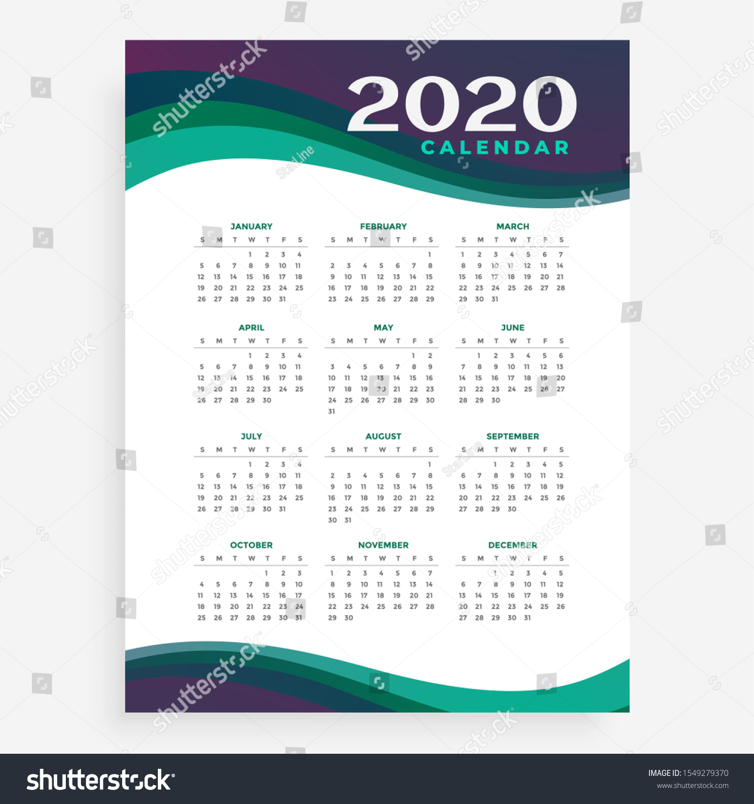 Vertical 2020 Calendar Design Template Stock Vector (Royalty Free ...