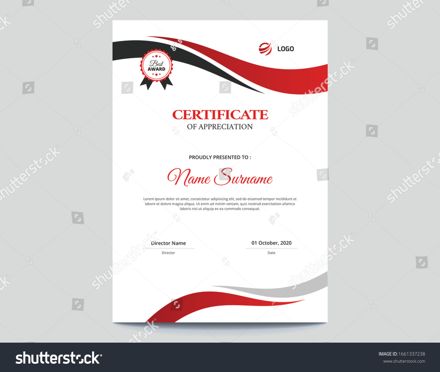 Vertical Red Black Waves Certificate Stock Vector (Royalty Free) 1661337238