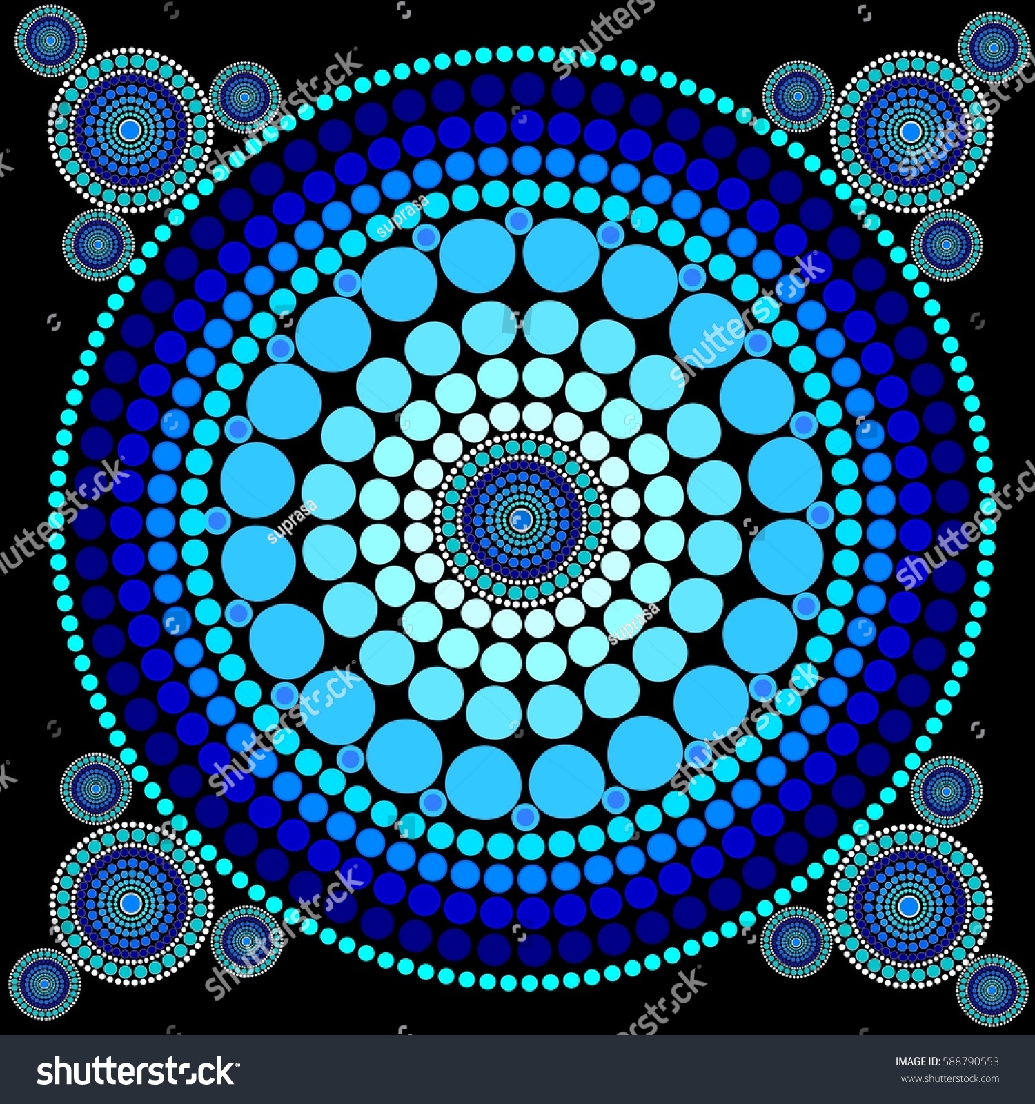 Vibrant Blue Dot Mandala Pattern Black Stock Vector (Royalty Free ...