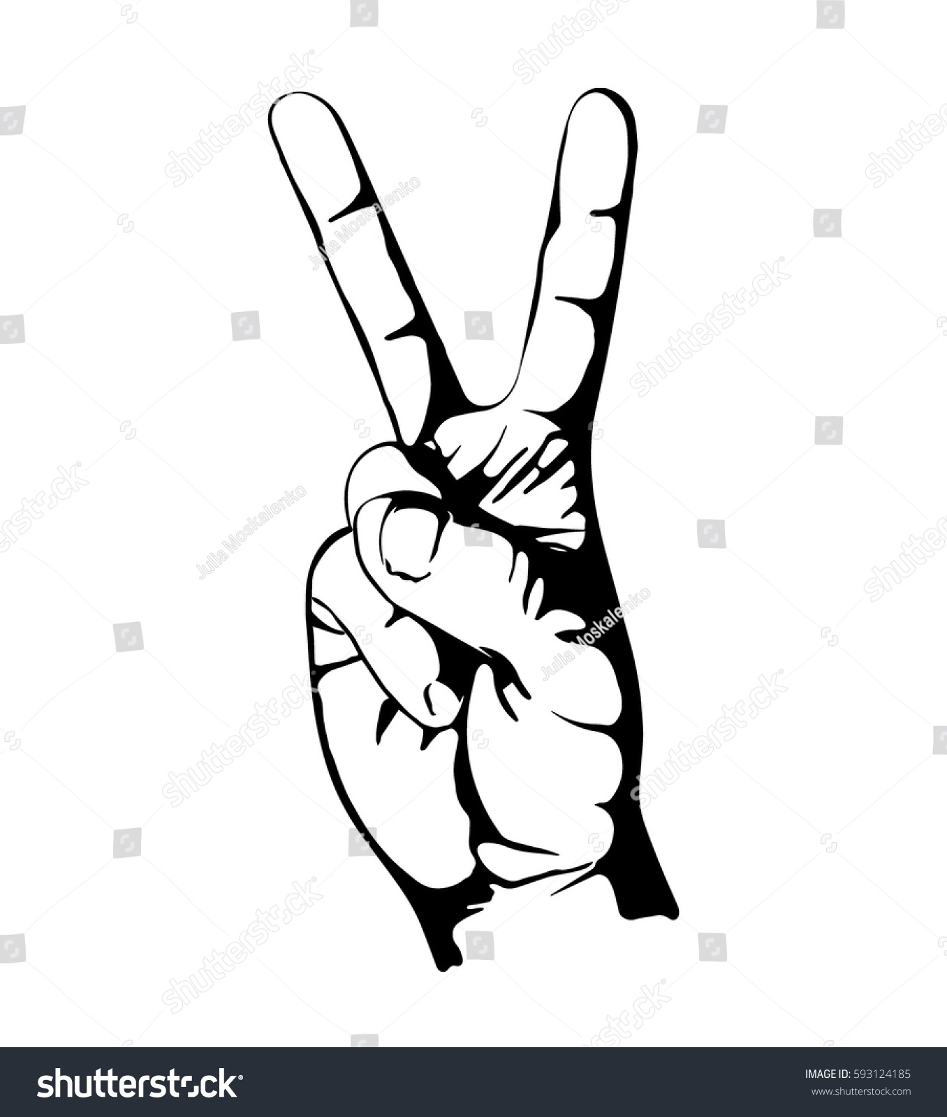 Victory Hand Sign Outline Vector Stock Vector (Royalty Free) 593124185