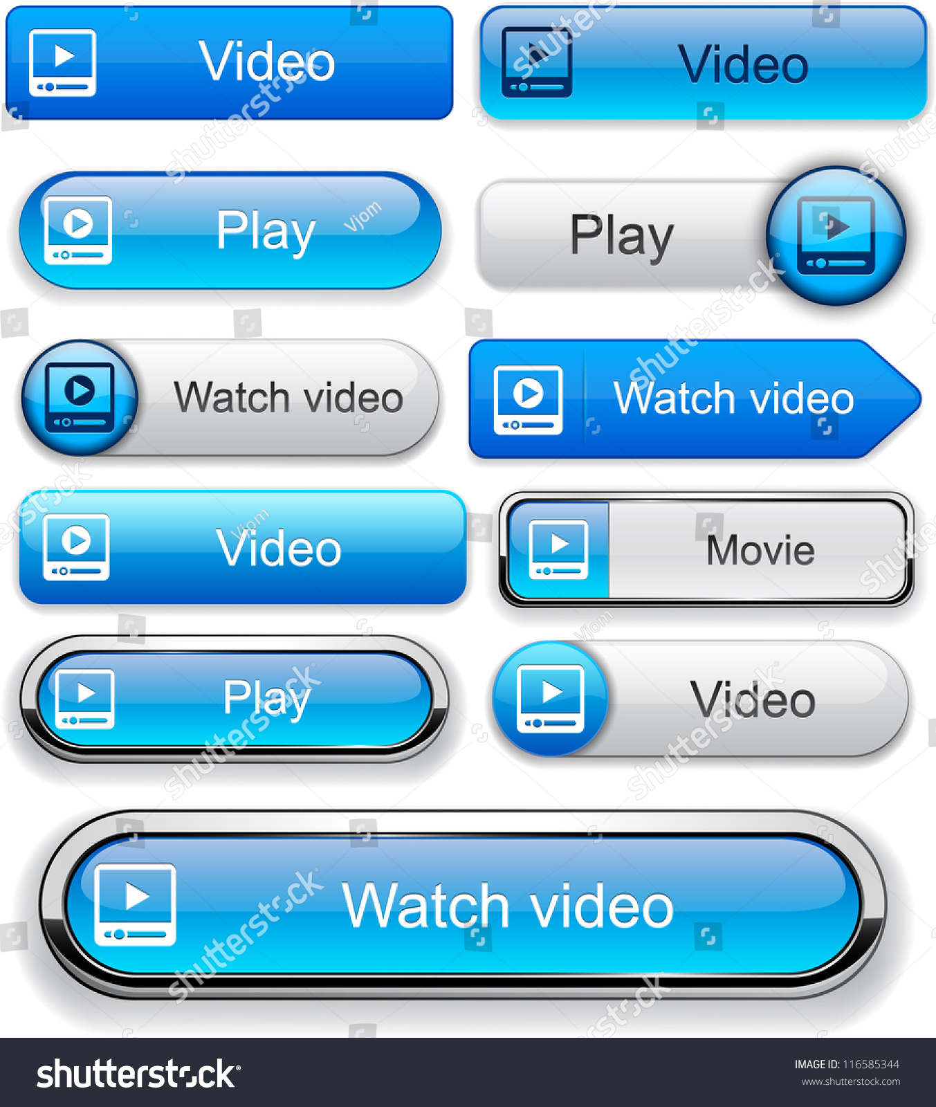 Video Blue Web Buttons Website App Stock Vector (Royalty Free) 116585344