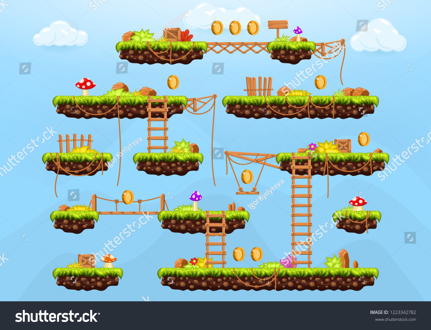 Video Game Cartoon Elements Objects Computer Stock Vector (Royalty Free ...