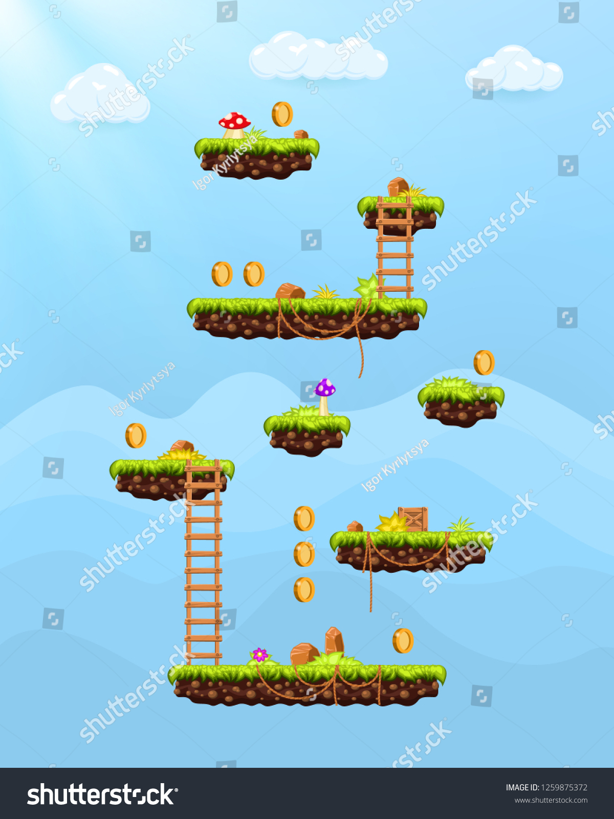 Vektor Stok Video Game Elements Objects Computer Game (Tanpa Royalti ...