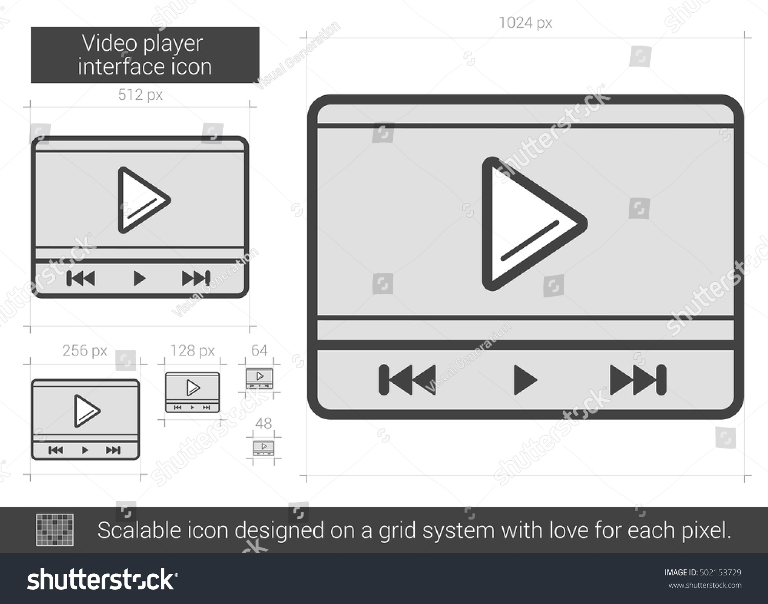 Video Player Interface Vector Line Icon Stock Vector (Royalty Free ...