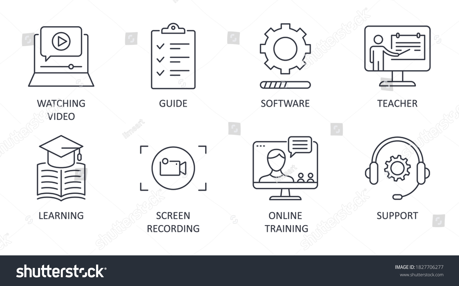 Video Tutorial Line Icons Vector Set Stock Vector (Royalty Free) 1827706277