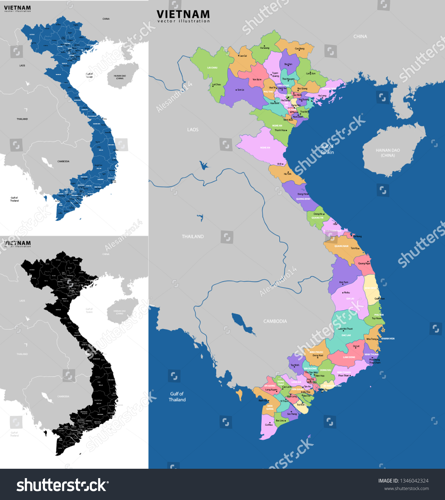 Vietnam Administrative Map Stock Vector (Royalty Free) 1346042324