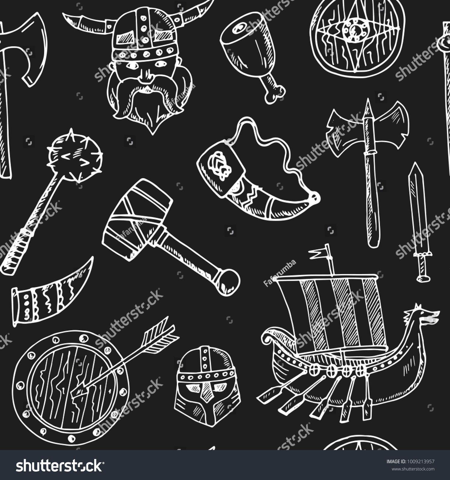 Viking Elements Hand Drawn Doodle Seamless Stock Vector (Royalty Free ...