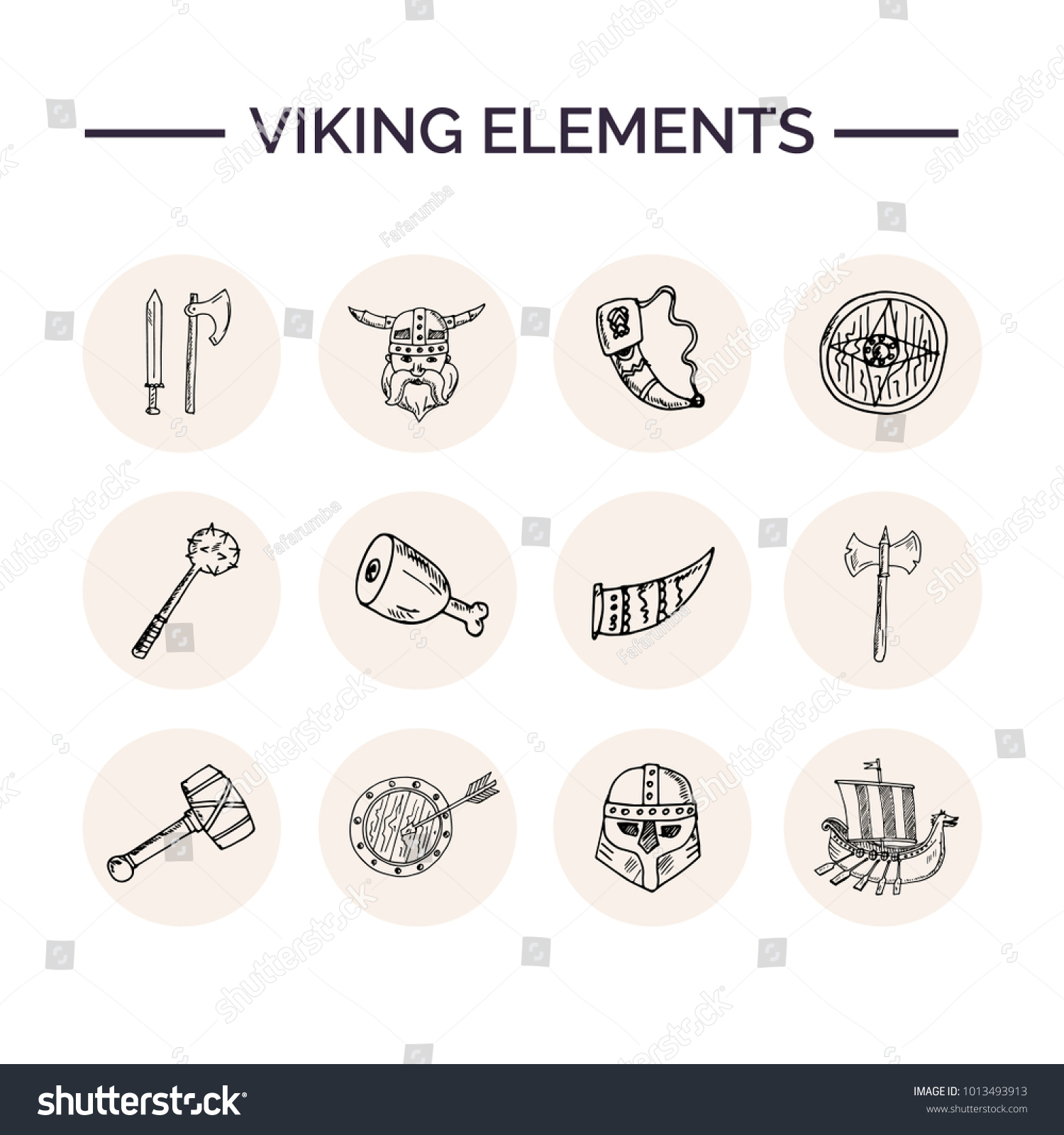 Viking Elements Hand Drawn Doodle Set Stock Vector (Royalty Free ...