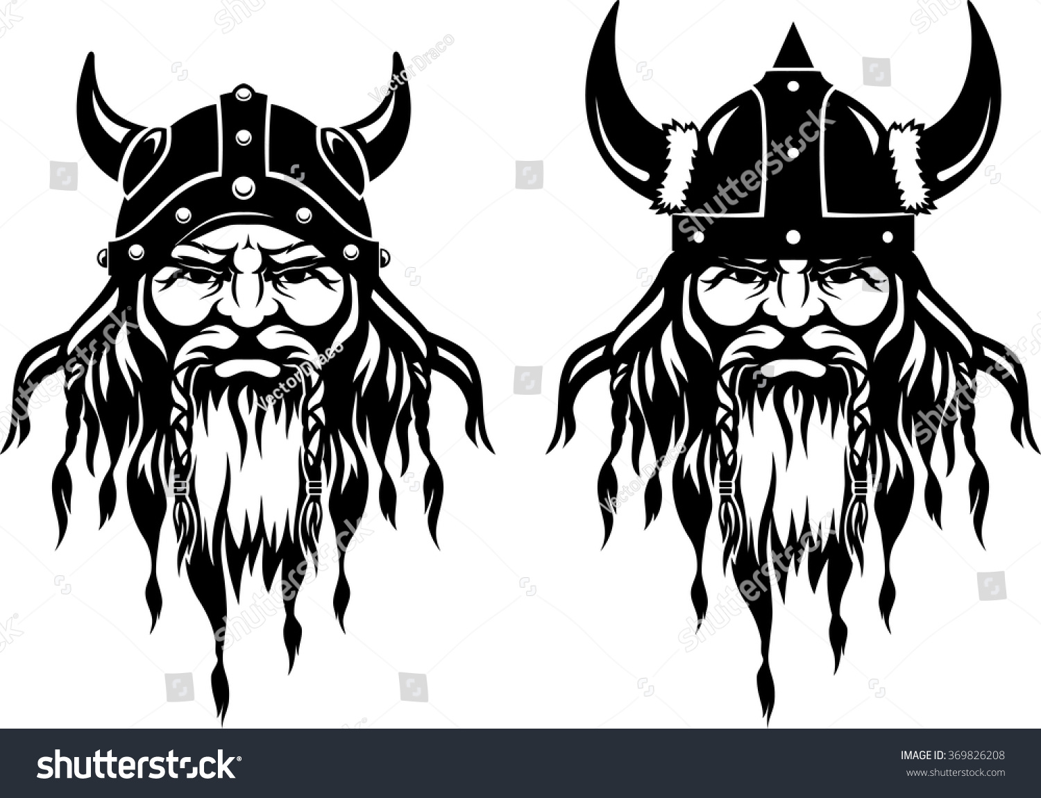 Viking Head Front View Set Stock Vector (Royalty Free) 369826208