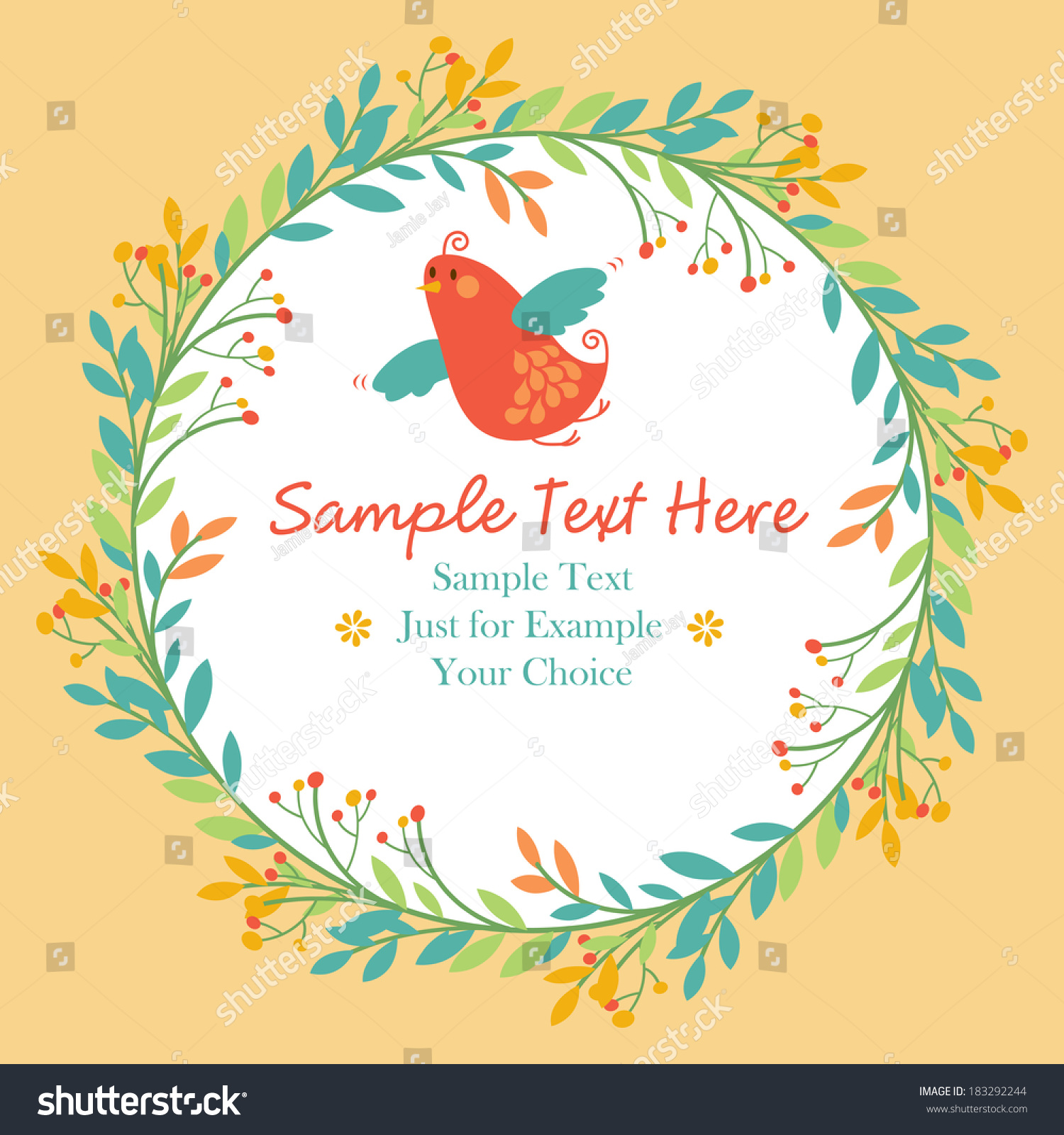 Vine Wreath Bird Layout Stock Vector (Royalty Free) 183292244
