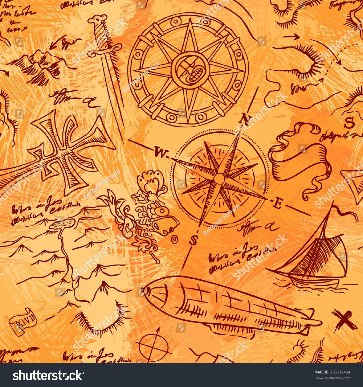 Vintage Adventures Seamless Patternvector Illustration Stock Vector ...