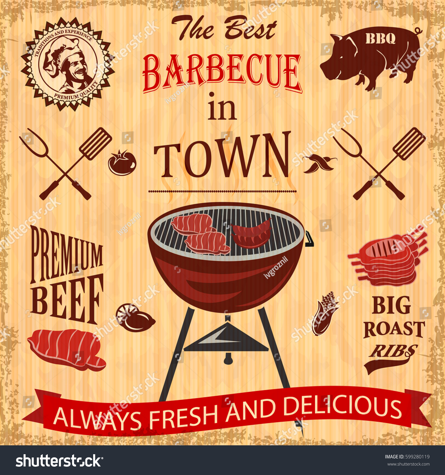 Vintage Bbq Poster Stock Vector (Royalty Free) 599280119