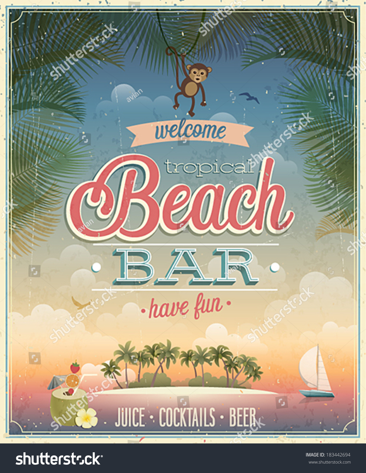 Vintage Beach Bar Poster Vector Background: เวกเตอร์สต็อก (ปลอดค่า ...