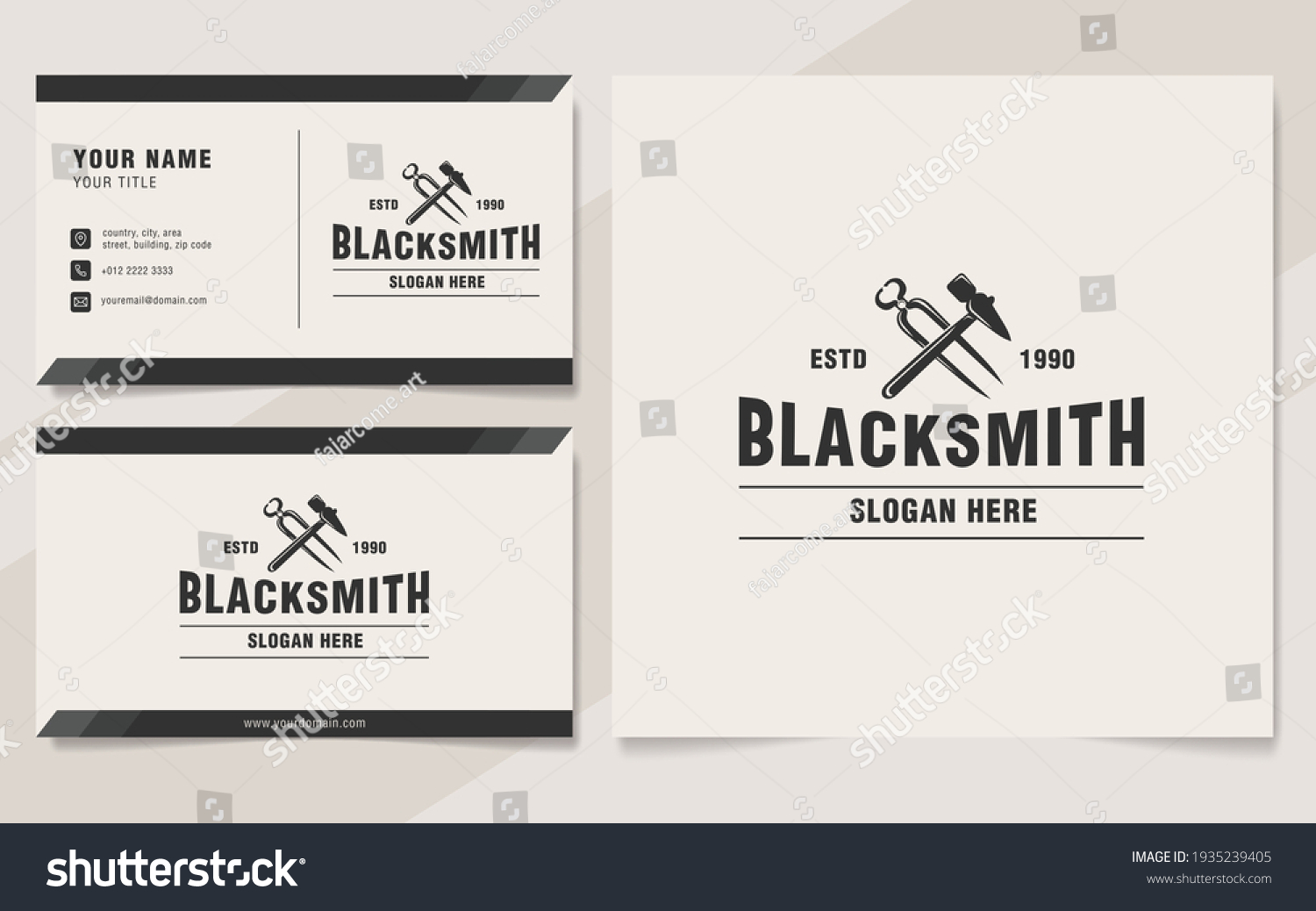 Vintage Blacksmith Logo Template Monogram Style Stock Vector (Royalty ...