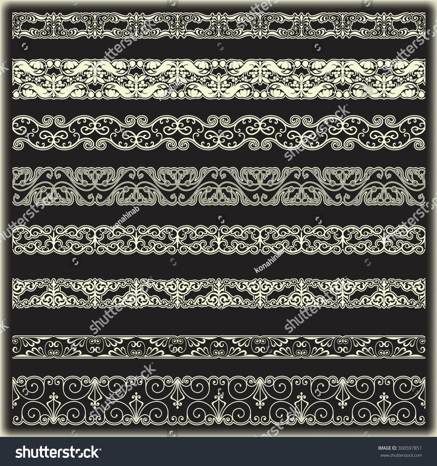 Vintage Border Set Design Stock Vector (Royalty Free) 300597851