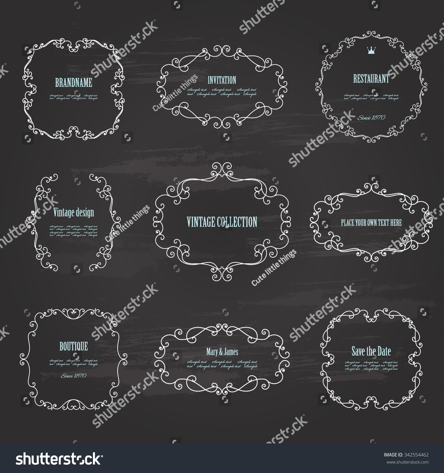 Vintage Chalk Frames Set On Blackboard Stock Vector (Royalty Free ...