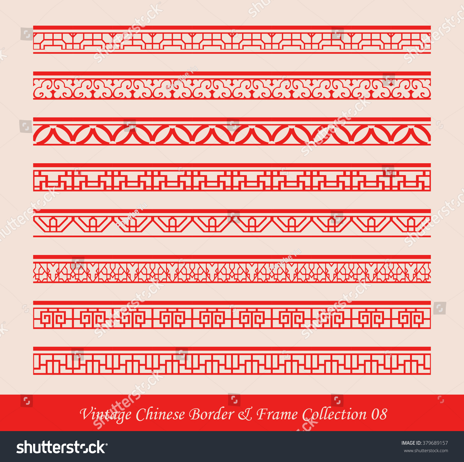 Vektor Stok Vintage Chinese Border Frame Vector Collection (Tanpa ...