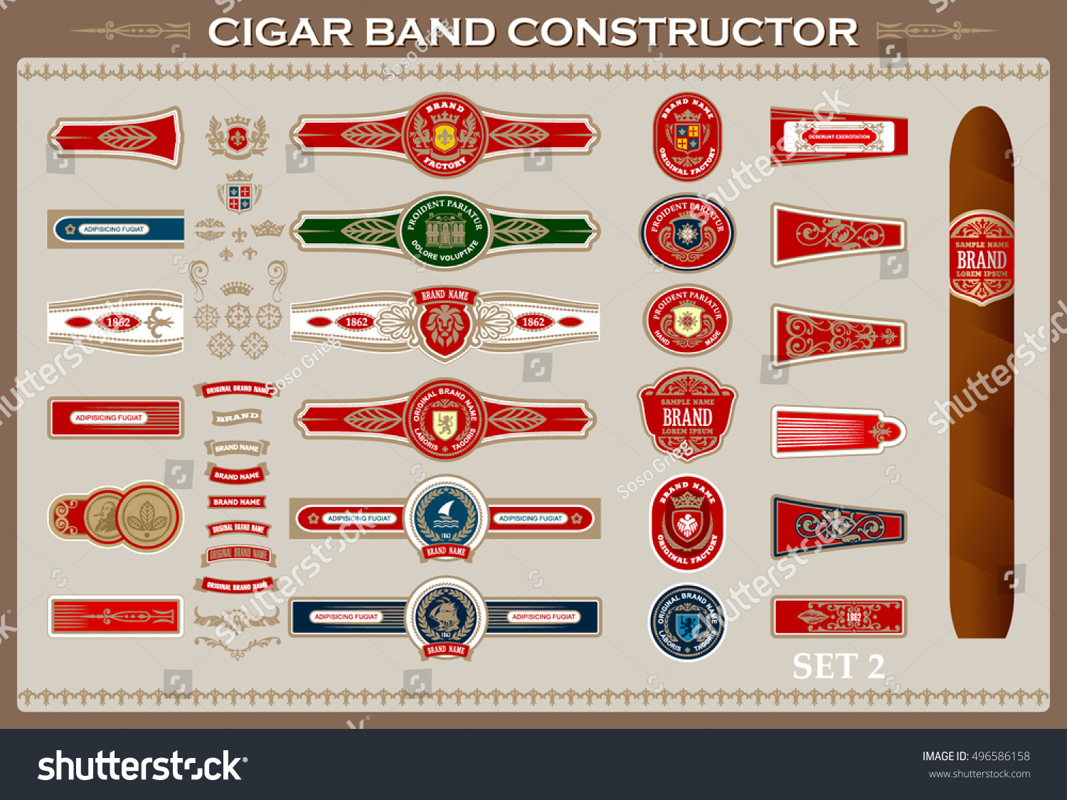 Vintage Cigar Band Set Design Elements Stock Vector (Royalty Free ...