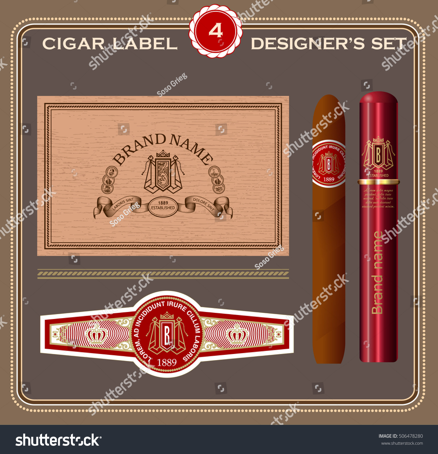Vintage Cigar Label Set Design Elements Stock Vector (Royalty Free ...