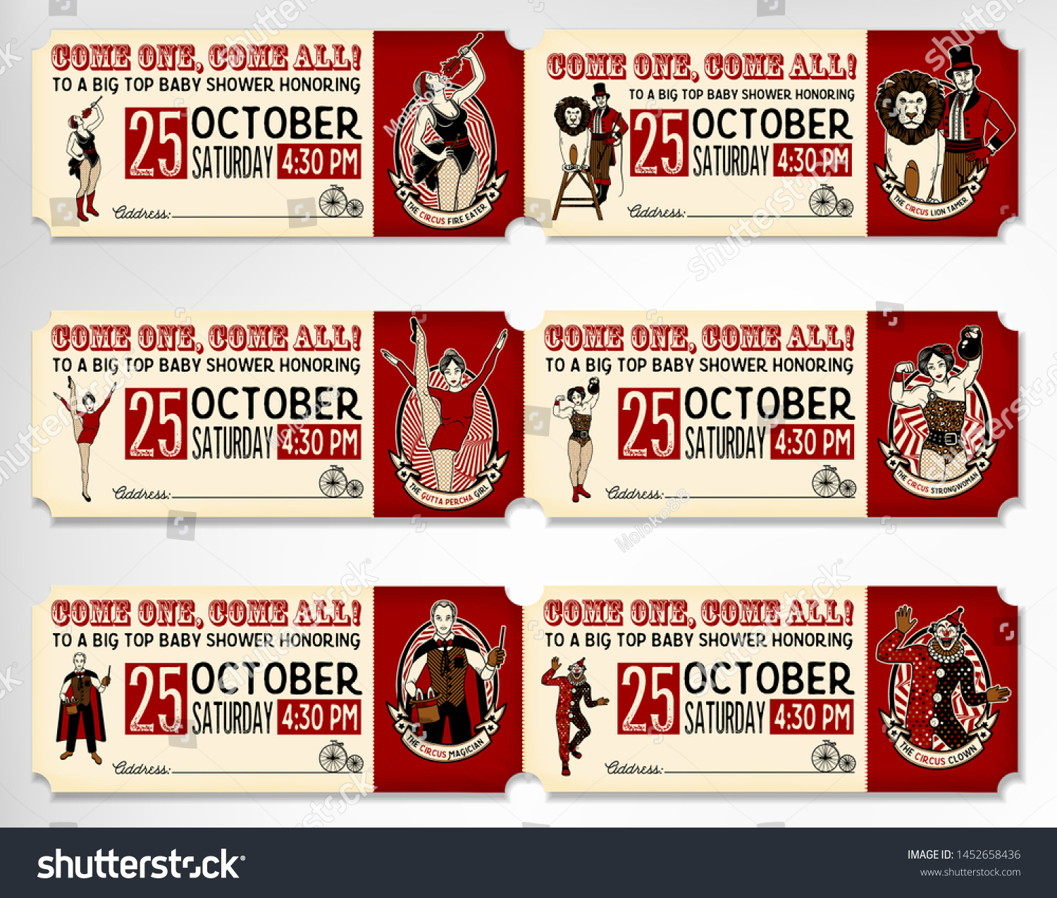 Vintage Circus Tickets Lion Tamer Clown Stock Vector Royalty Free
