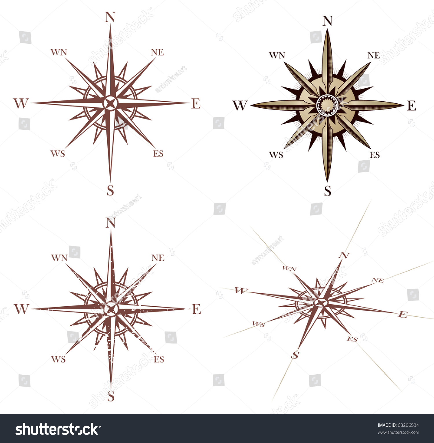 Vintage Compass Rose Set Stock Vector Illustration 68206534 : Shutterstock