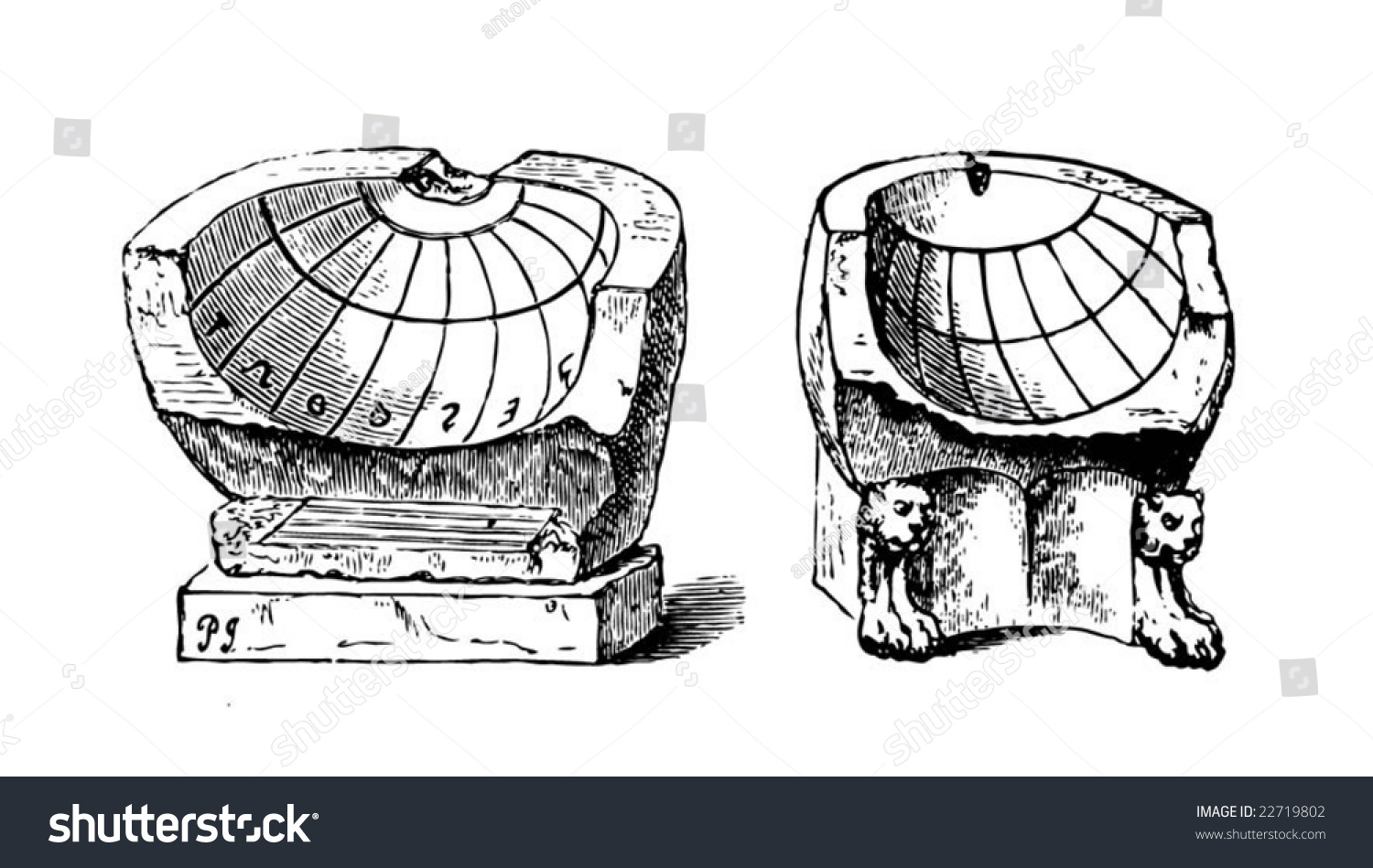 Vintage Drawing Ancient Sundial Vector: vector de stock (libre de ... Vintage Drawing Ancient Sundial Vector: vector de stock (libre de ...