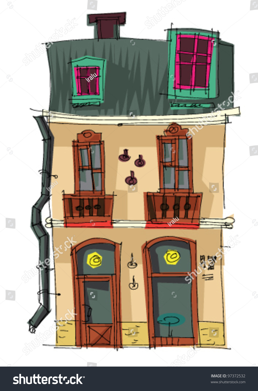 Vintage Facade Cartoon Stock Vector (Royalty Free) 97372532