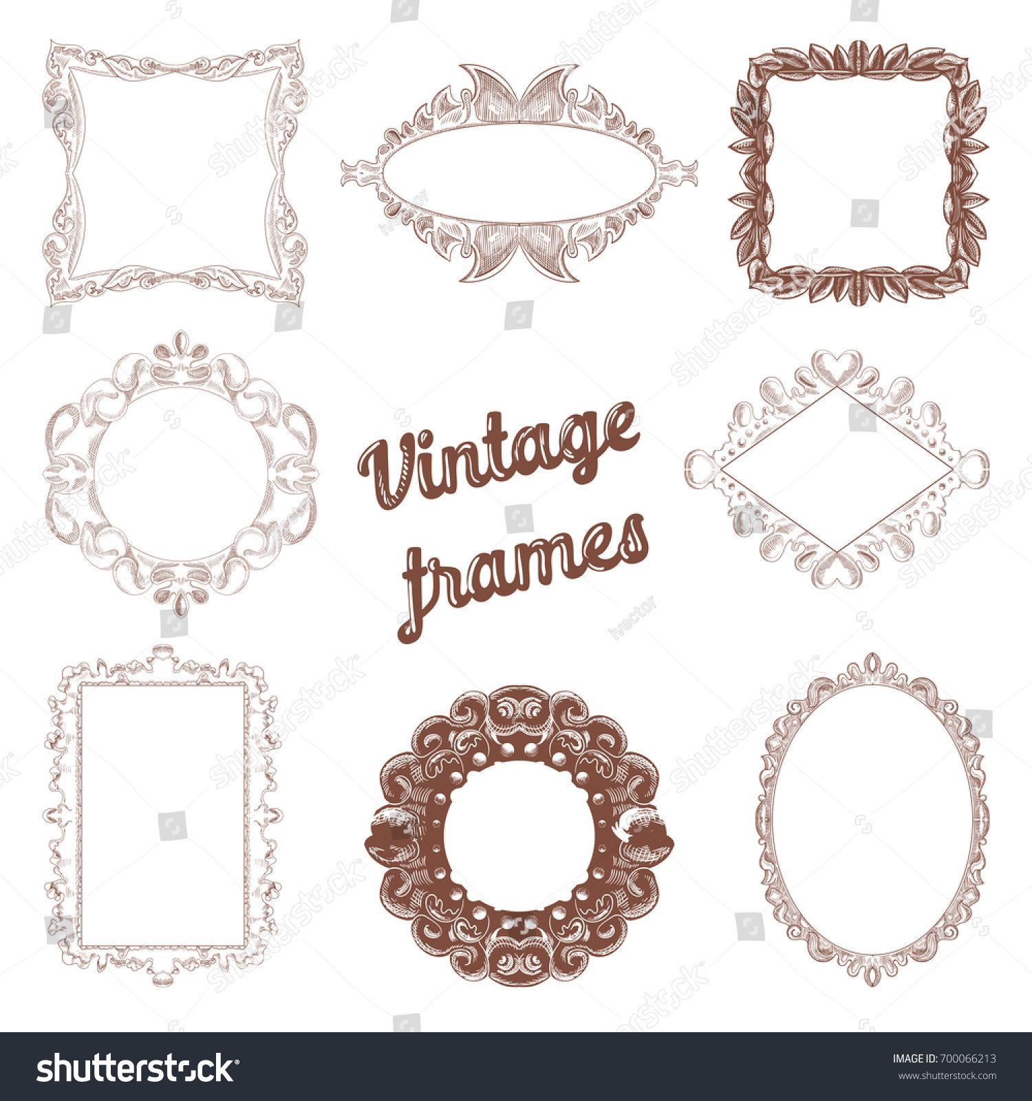 Vintage Frames Hand Drawn Set Retro Stock Vector (Royalty Free ...