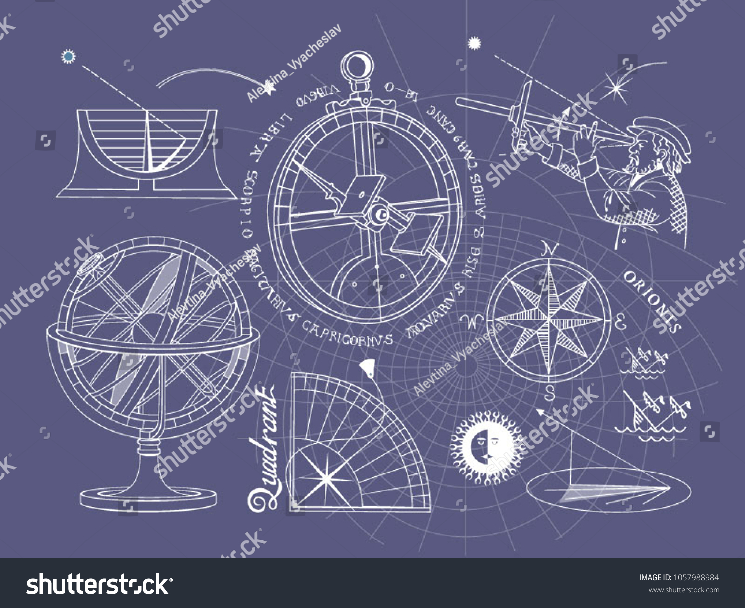 Vintage Measuring Instruments Navigation Stock Vector (Royalty Free ...