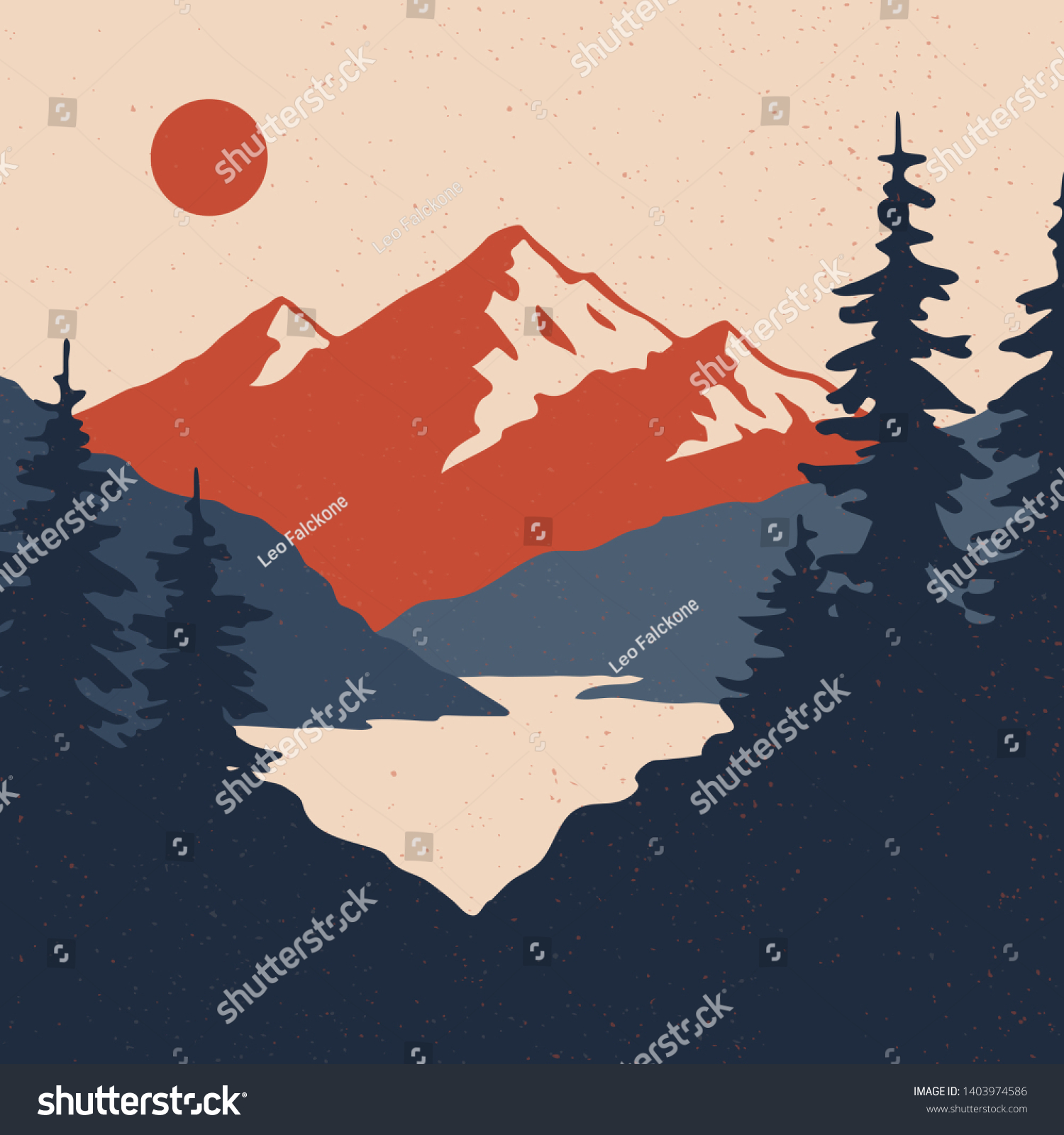 Vintage Mountain Landscape Vector Illustration Stock Vector (Royalty ...