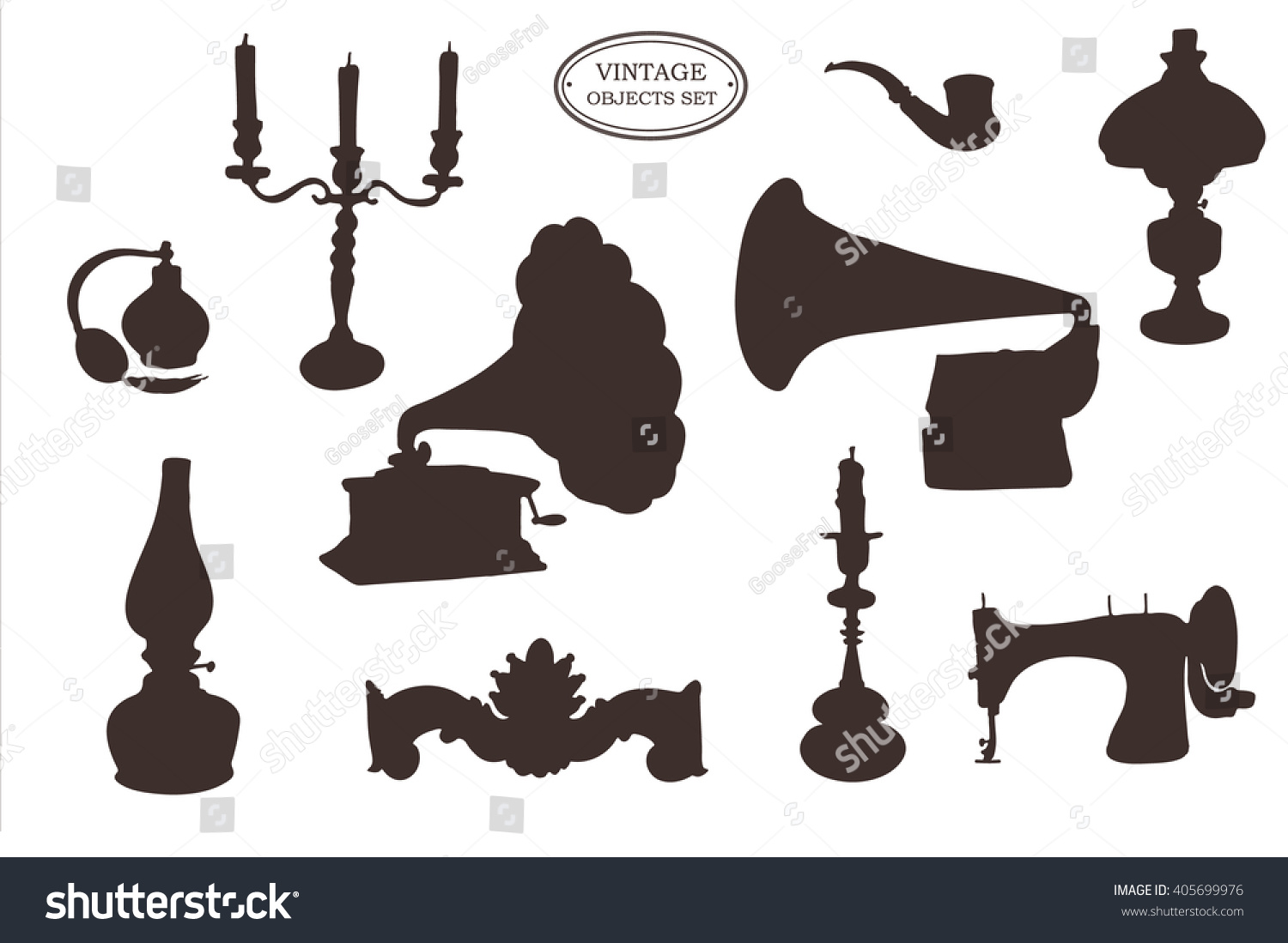 Vintage Objects Vector Graphic Silhouette Set Stock Vector (Royalty Free) 405699976 | Shutterstock