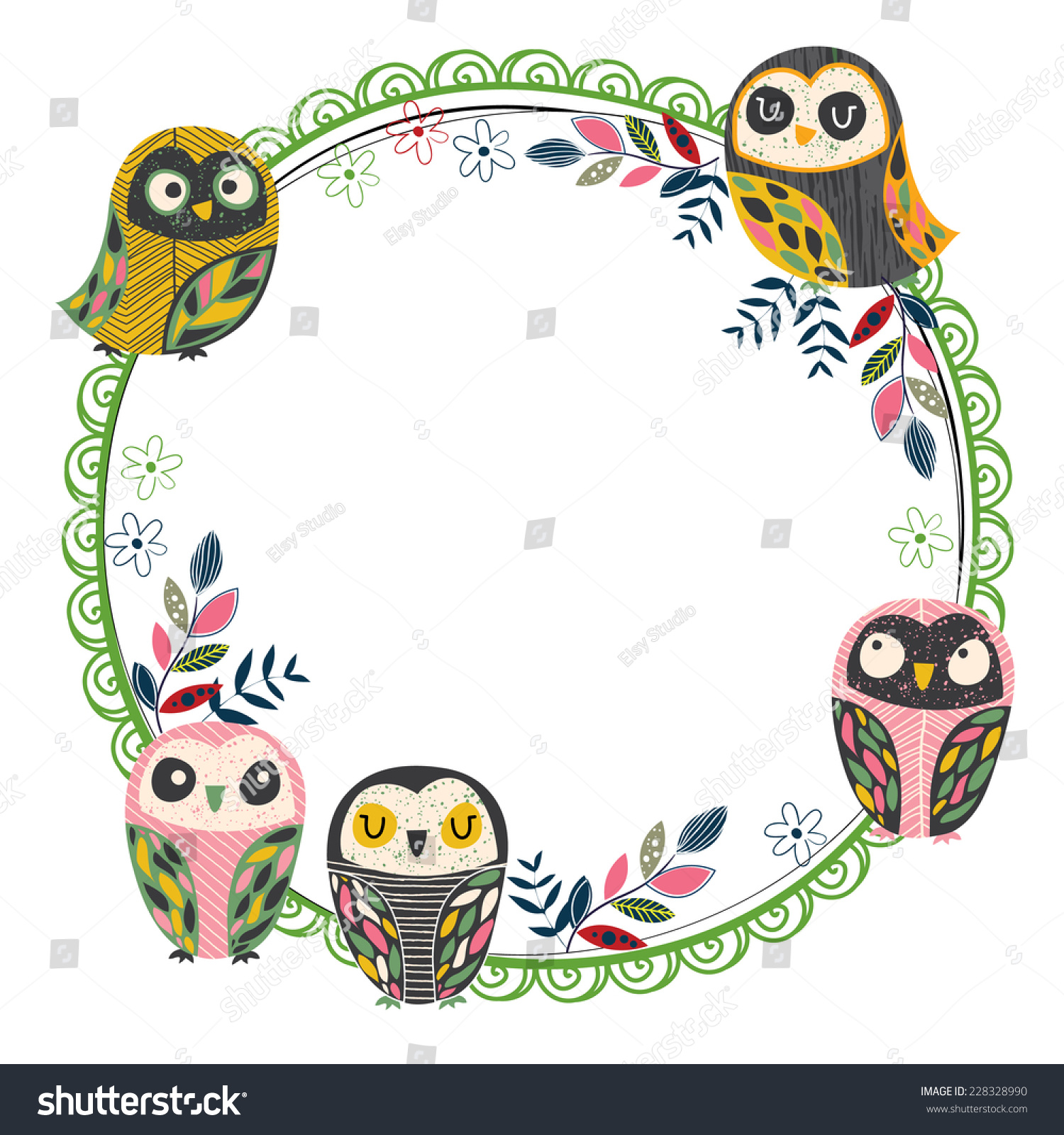 Vintage Owl Frame Layout 2 Stock Vector (Royalty Free) 228328990 ...