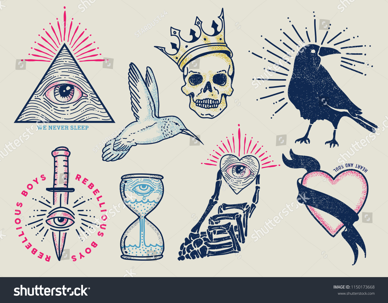 Vintage Tattoo Vector Graphics: vetor stock (livre de direitos) 1150173668