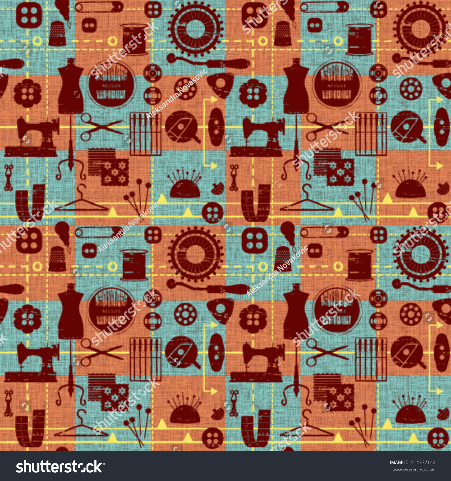 Vintage Tiled Seamless Background Sewing Tailoring Stock Vector