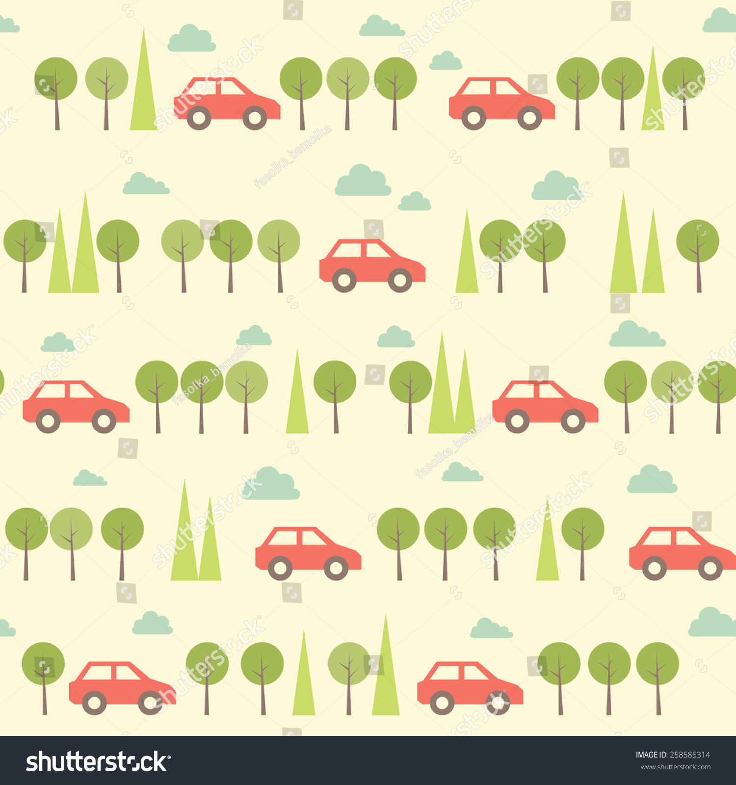 Vintage Town Red Car Pattern Stock Vector (Royalty Free) 258585314 ...
