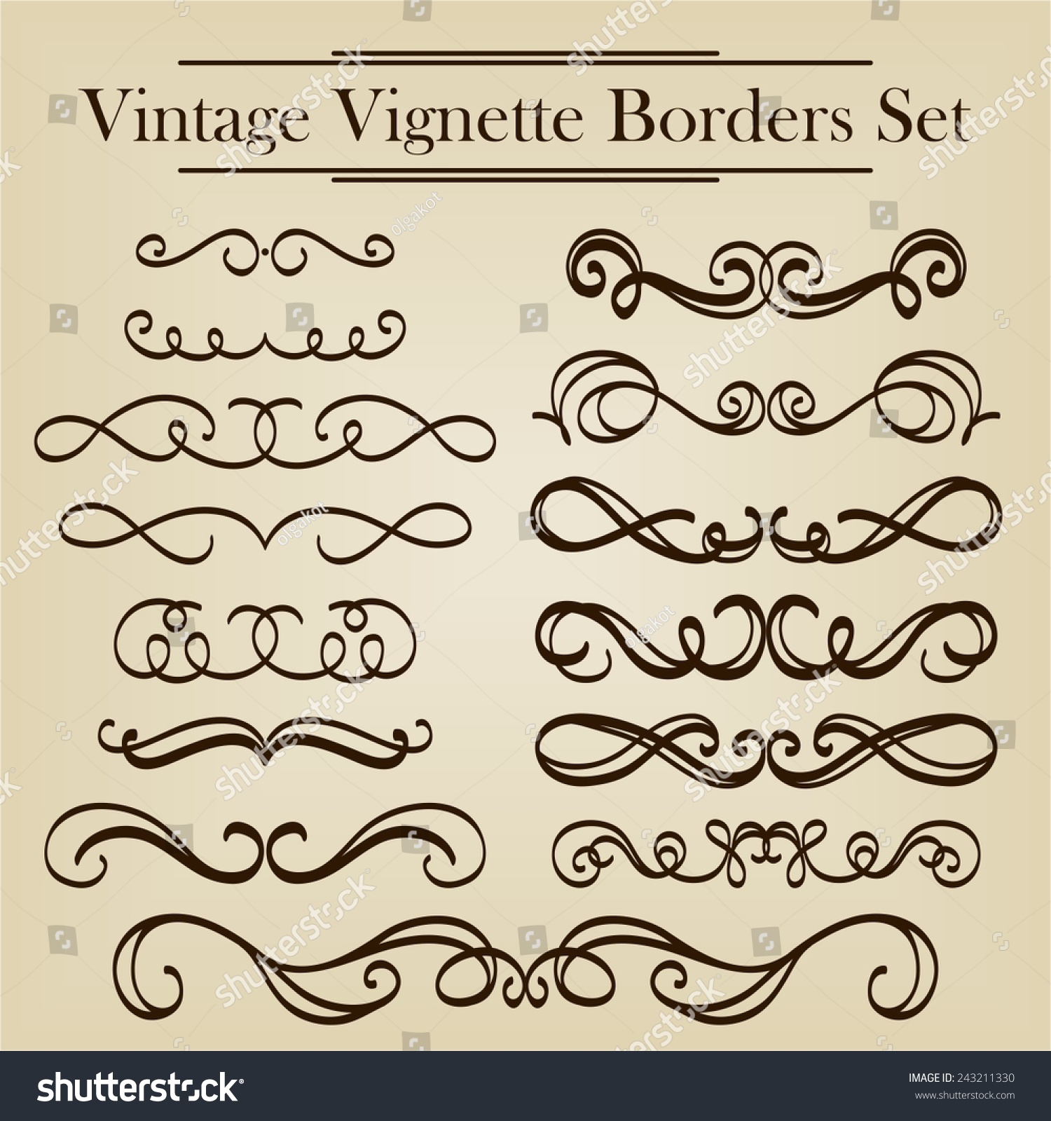 Vintage Vignette Borders Set Stock Vector (Royalty Free) 243211330
