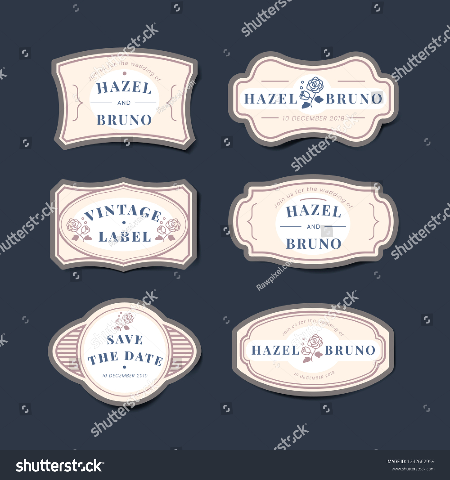 Vintage Wedding Invitation Label Vector Set Stock Vector (Royalty Free ...