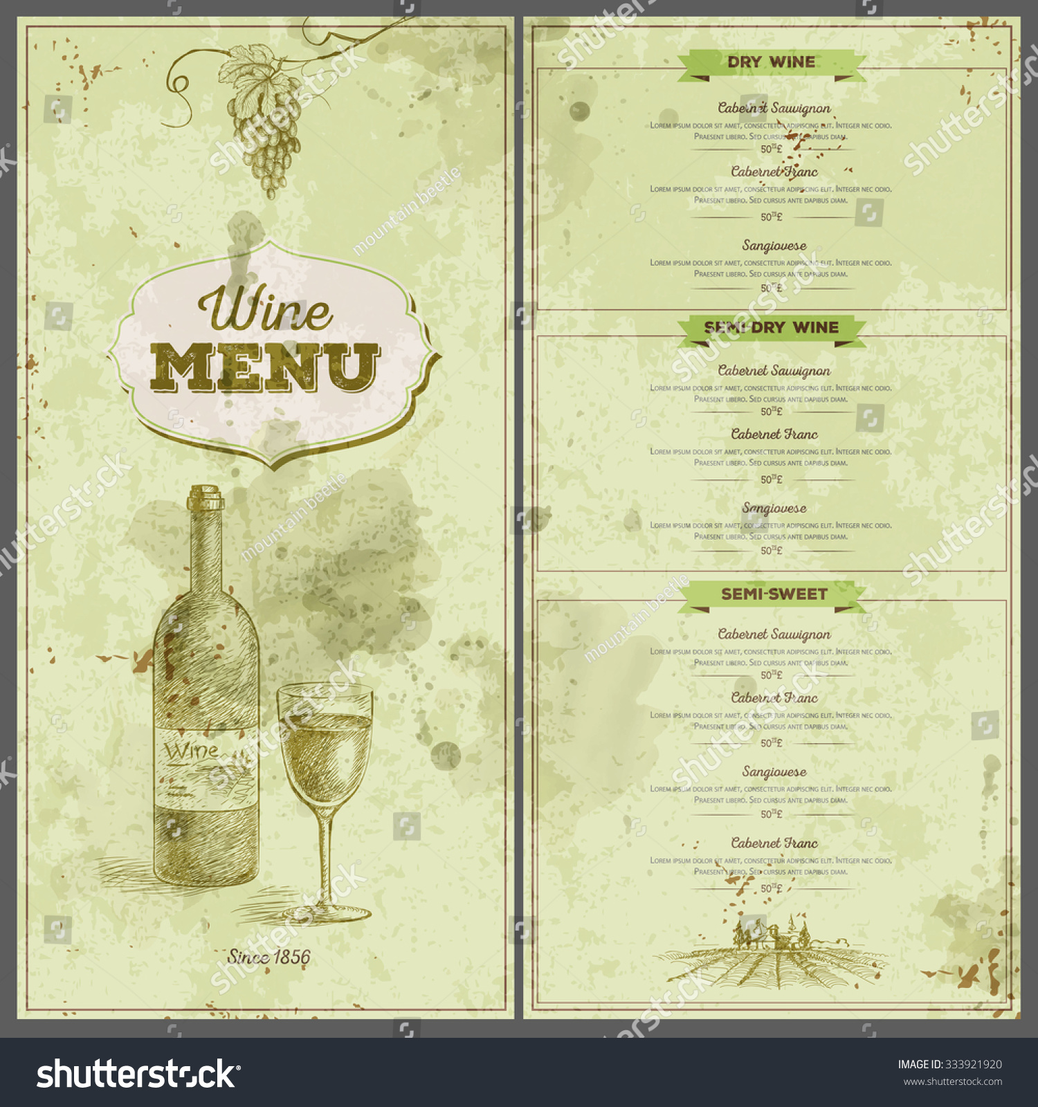 Vintage Wine Menu Design Document Template Stock Vector (Royalty Free ...
