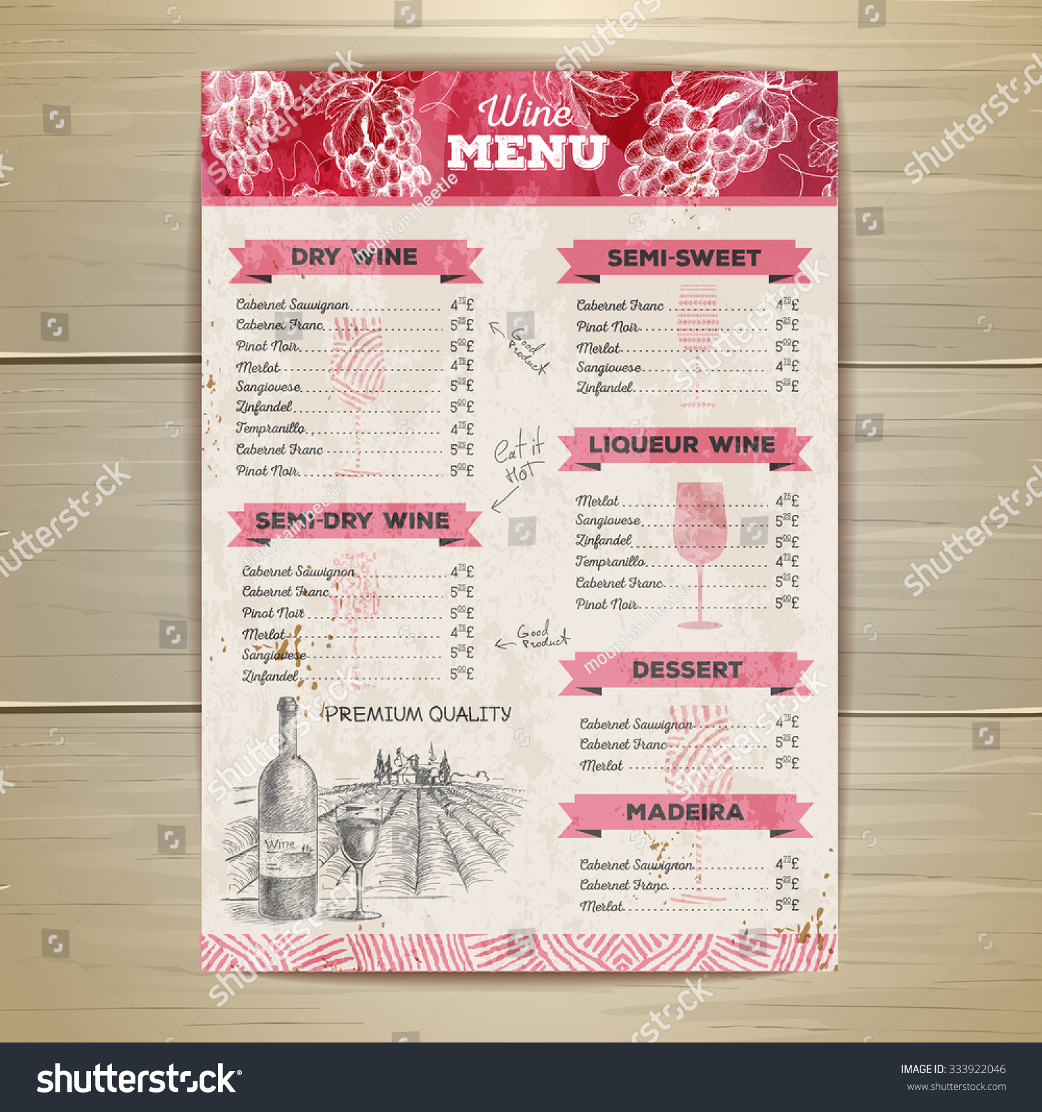 Vintage Wine Menu Design Document Template: เวกเตอร์สต็อก (ปลอดค่า ...
