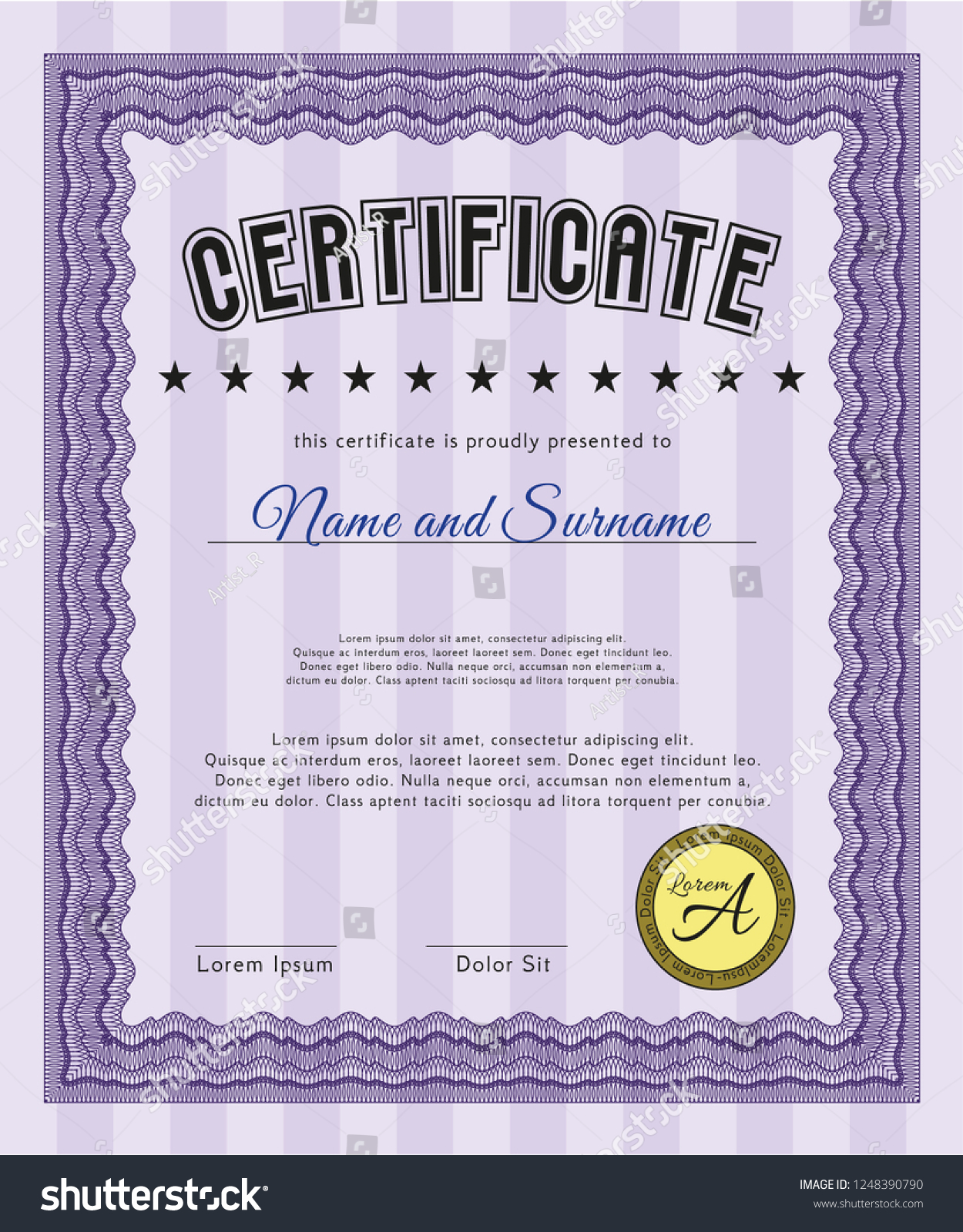 Violet Certificate Diploma Template Complex Linear Stock Vector ...