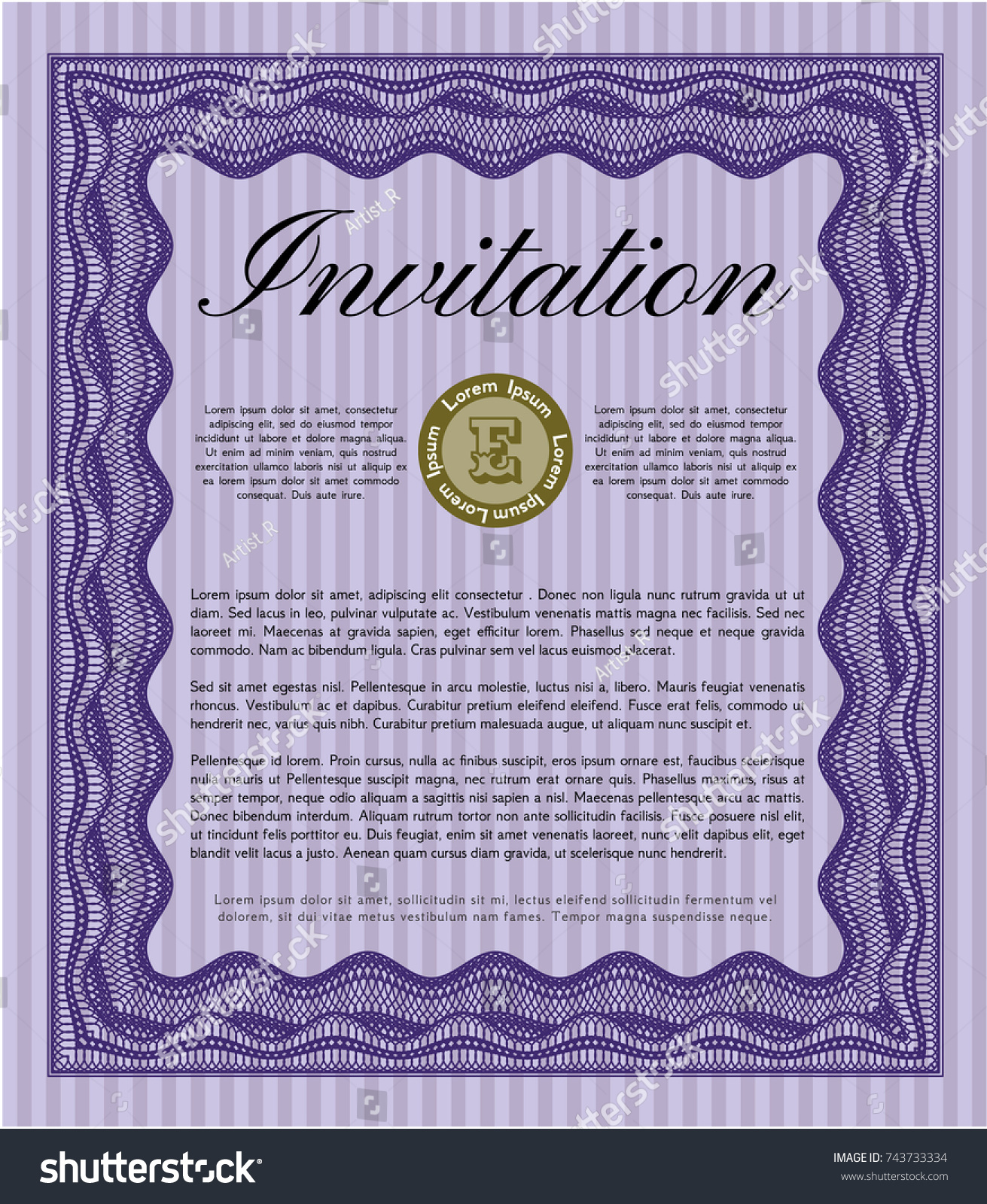 Violet Invitation Template Sophisticated Design Complex Stock Vector ...