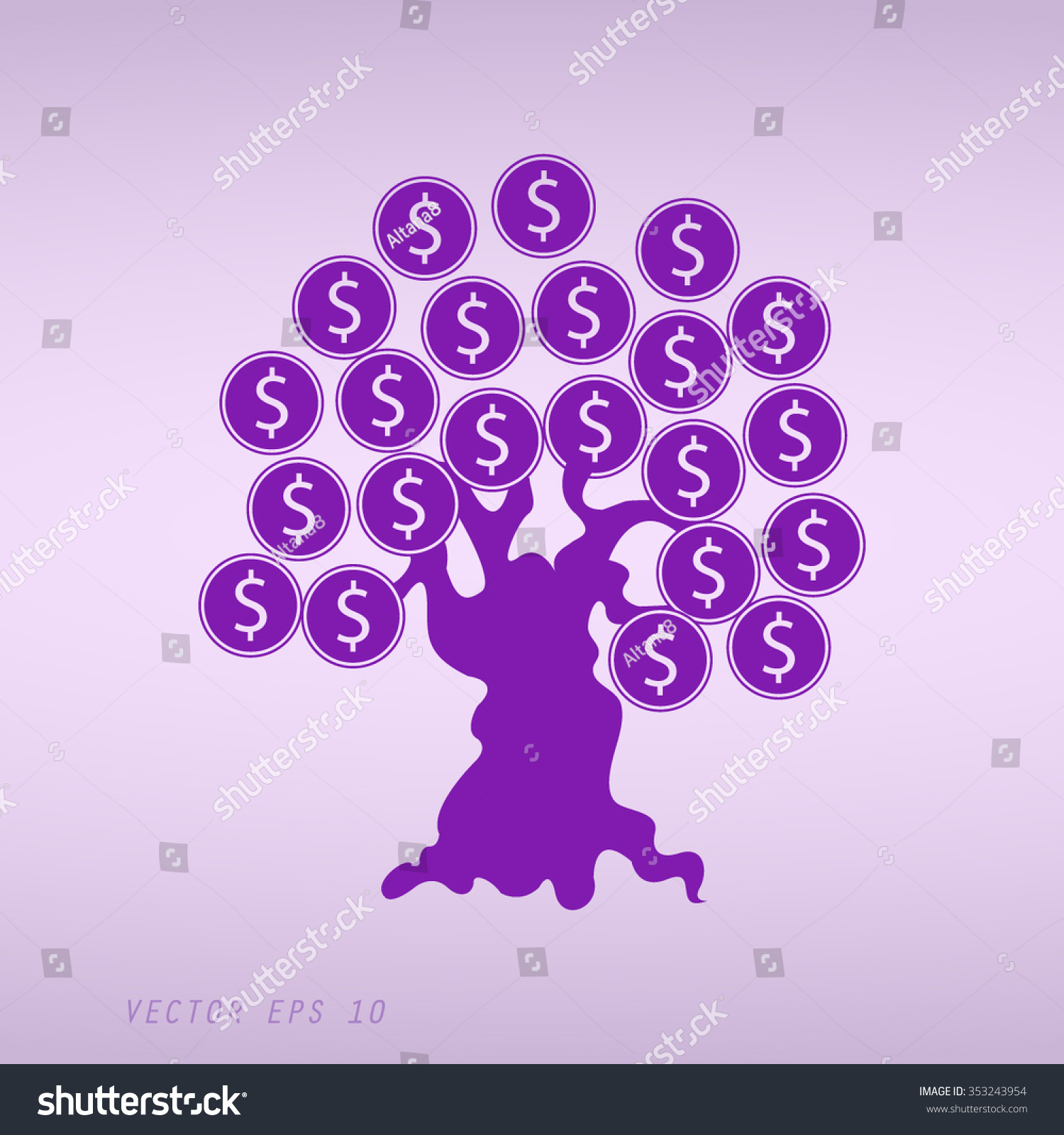 Violet Money Tree Isolated Stock Vector (Royalty Free) 353243954