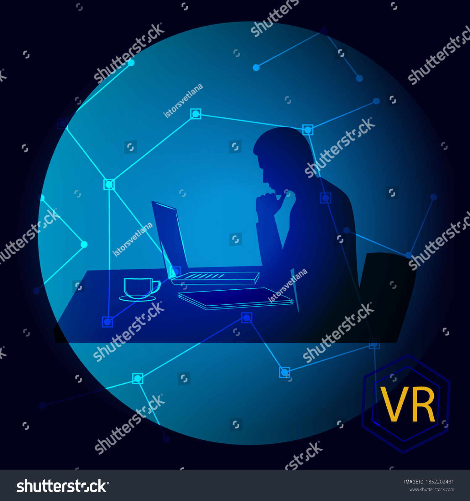 Virtual Reality Man Sitting Computer Abstract Stock Vector (Royalty ...