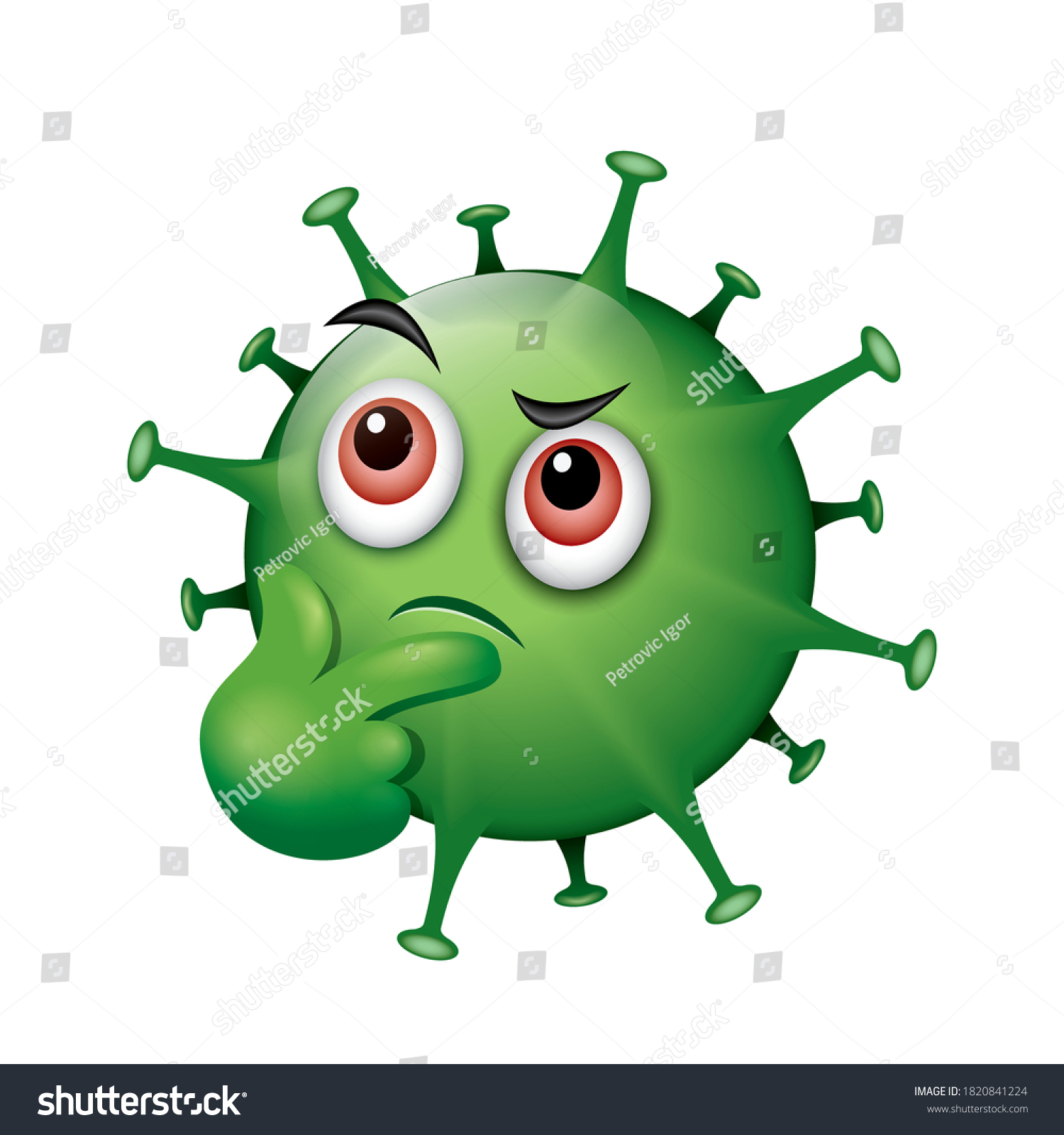 Vektor Stok Virus Emoticon Thinking Isolated Vector Illustration (Tanpa ...