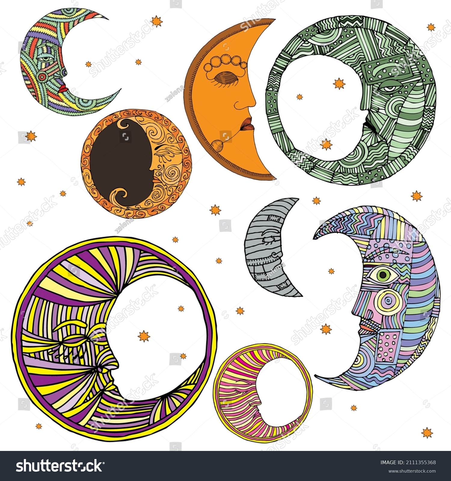 Vivid Moon Collestion On Simple White Stock Vector (Royalty Free ...