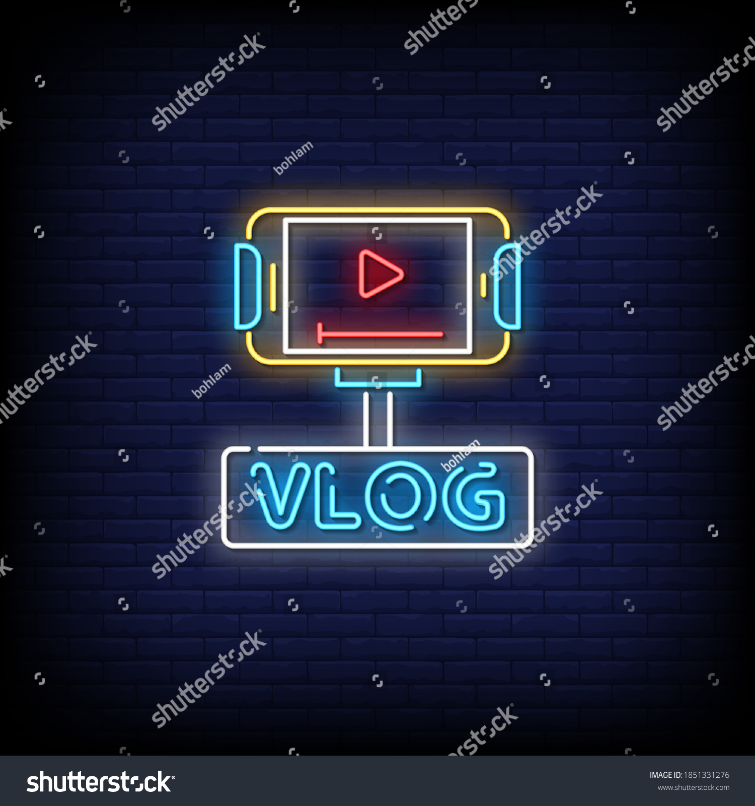 Vlog Neon Signs Style Text Vector Stock Vector (Royalty Free) 1851331276
