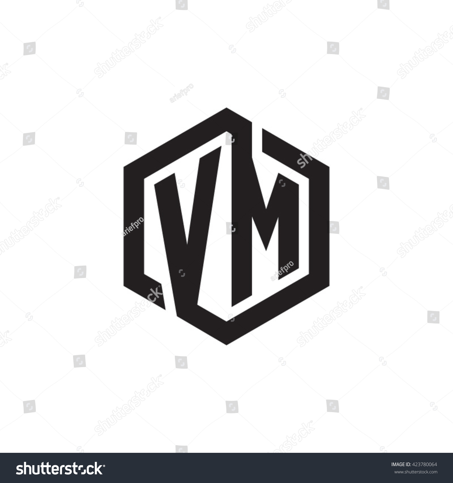 Vm Initial Letters Looping Linked Hexagon Stock Vector (Royalty Free ...